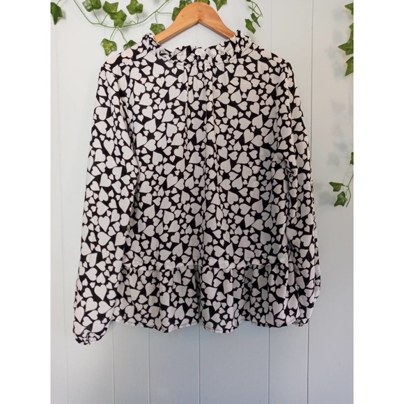 Pleione Tops Nwt Anthro Pleione Heart Print Ruffle Blouse Poshmark
